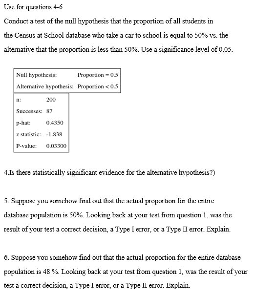 Solved Use for questions 4-6 Conduct a test of the null | Chegg.com