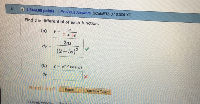 Solved Find the differential of each function. y = s/2 + 5s | Chegg.com
