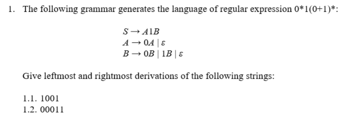Solved l. The following grammar generates the language of | Chegg.com