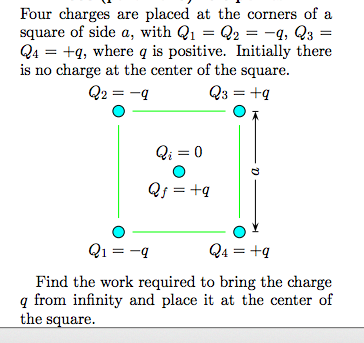 Solved Four charges are placed at the corners of a square of | Chegg.com