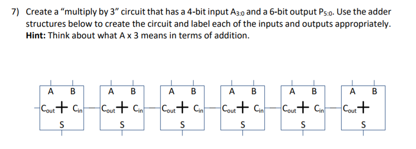 Solved 7) Create a "multiply by 3" circuit that has a 4-bit | Chegg.com