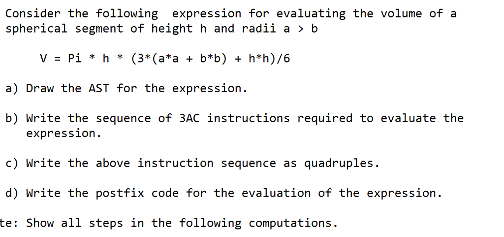 Solved Consider the following expression for evaluating the | Chegg.com