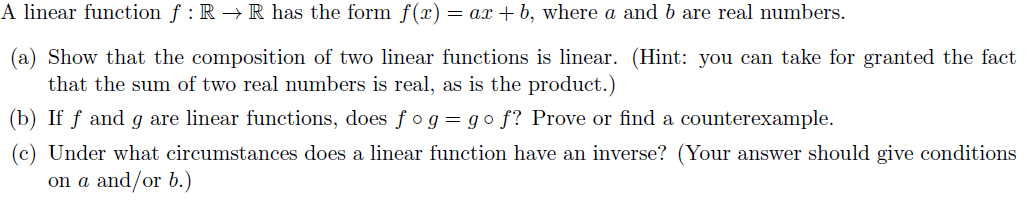 Solved A linear function f : R rightarrow R has the form | Chegg.com