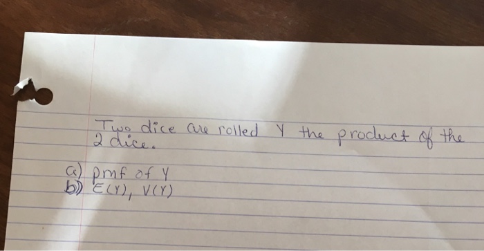 Solved Two dice are rolled Y the product of the 2dice. Pmf | Chegg.com