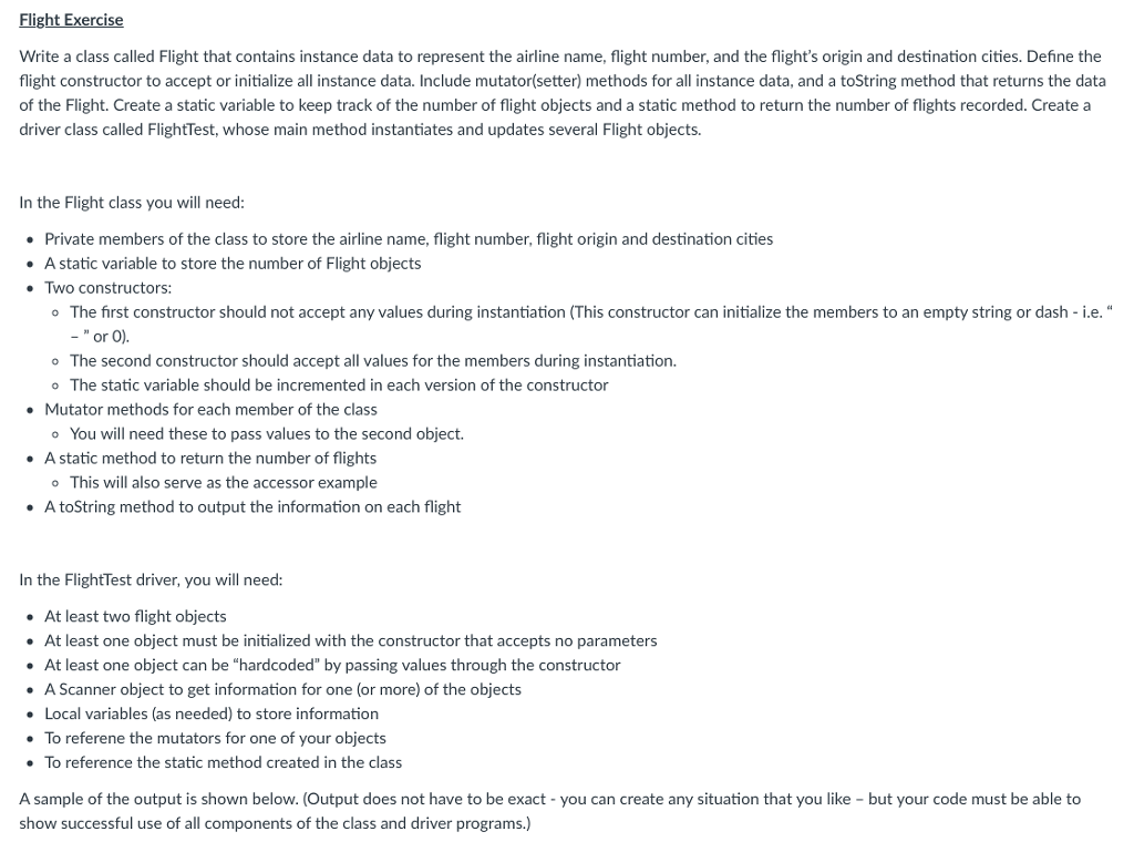 Solved Flight Exercise Write a class called Flight that | Chegg.com