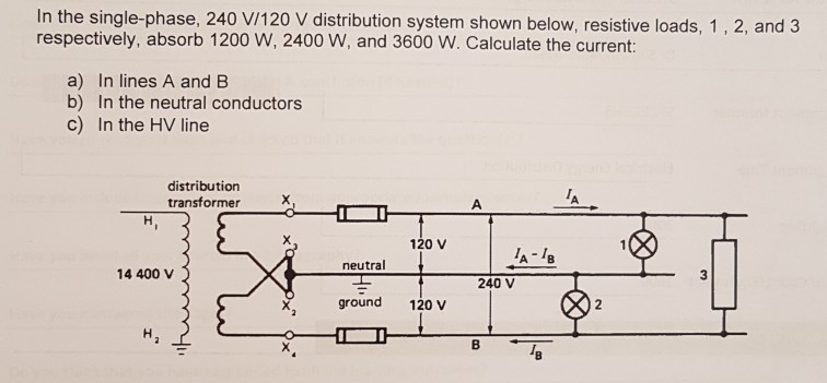 Solved In the single-phase, 240 V/120 V distribution system | Chegg.com