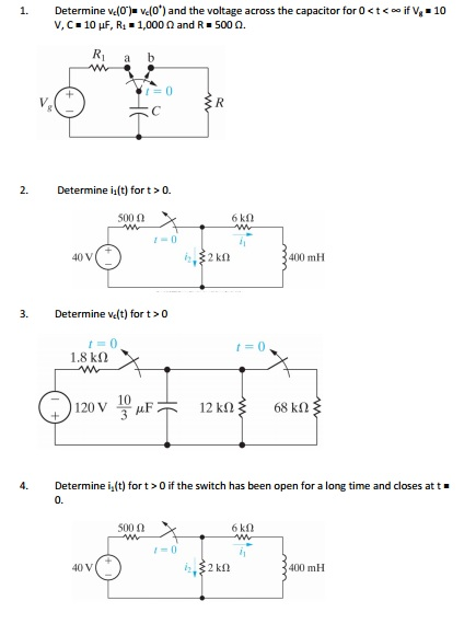 Solved Determine vt(0') vc(0*) and the voltage across the | Chegg.com