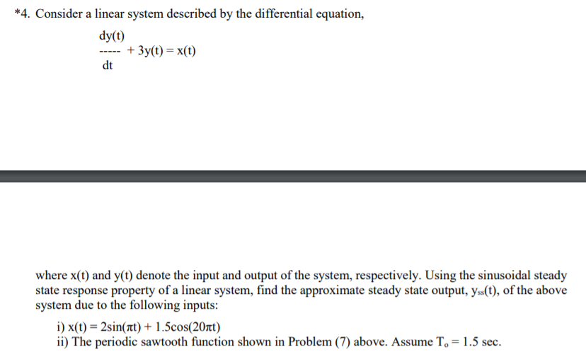 Solved 4 Consider A Linear System Described By The