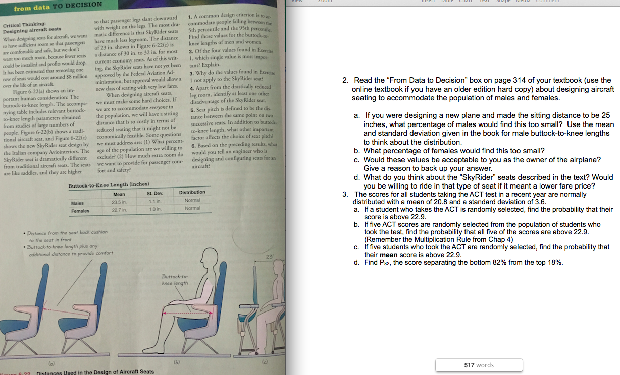 Solved Critical Thinking: Designing aircraft seats When | Chegg.com