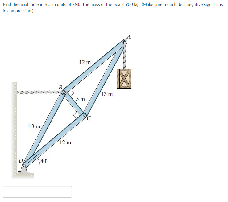 Solved Find the axial force in BC (in units of kN). The mass | Chegg.com