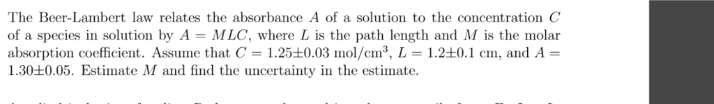 Solved The Beer-Lambert law relates the absorbance A of a | Chegg.com