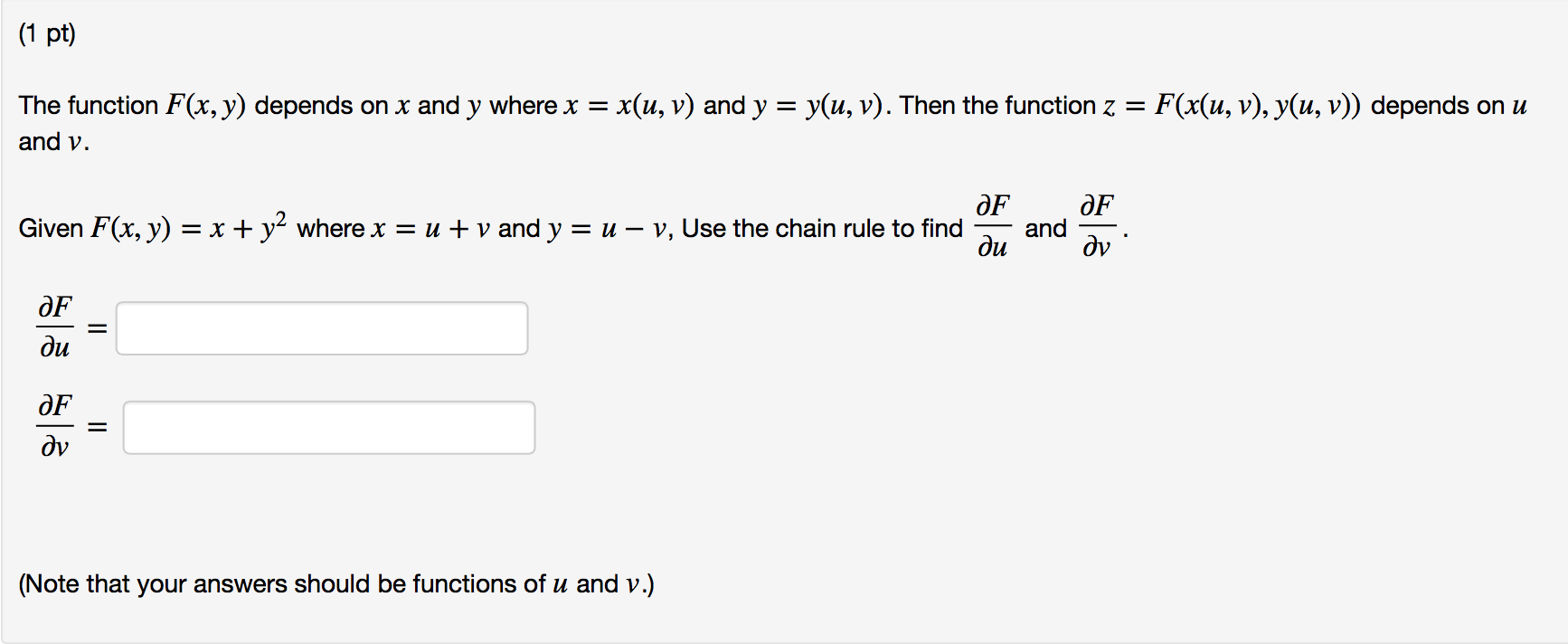 Solved (1 pt) The function F(x,y) depends on x and y where x | Chegg.com