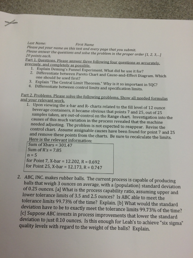 Solved First Name Last Name Please put your name on this | Chegg.com