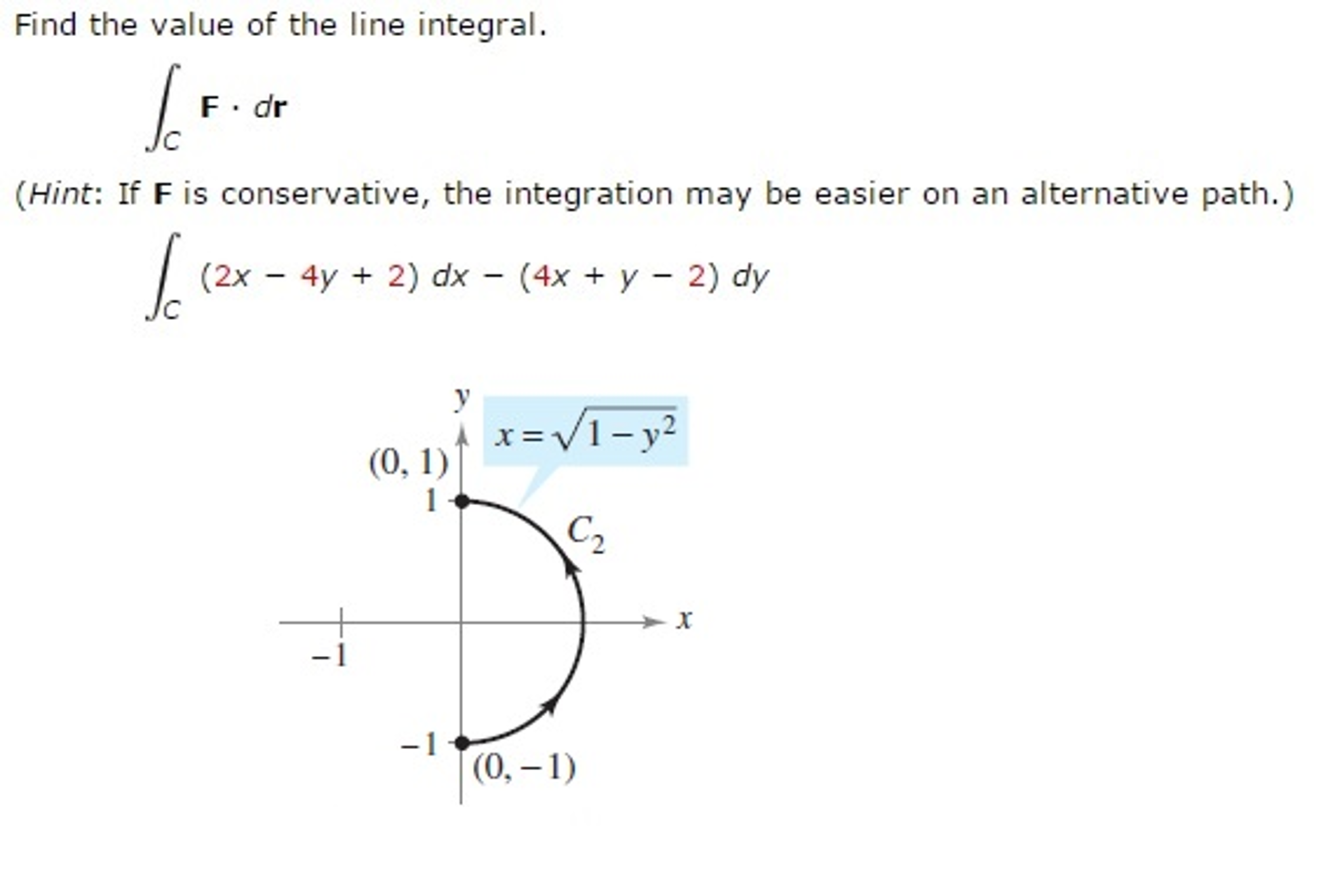 Solved Find the value of the line integral (2x ? 4y + 2) dx | Chegg.com