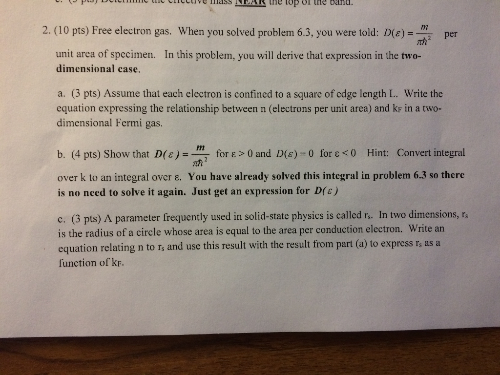 Solved Free electron gas. When you solved problem 6.3, you | Chegg.com