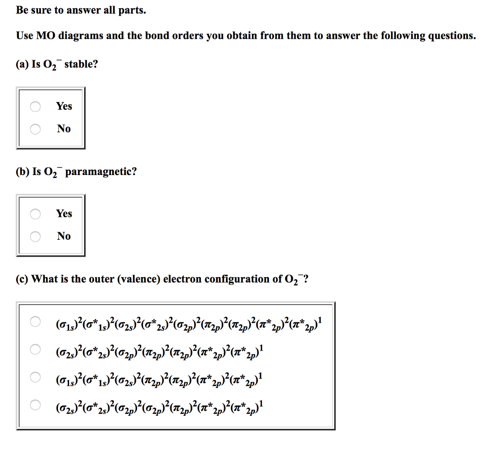 Solved Be sure to answer all parts. Use MO diagrams and the | Chegg.com
