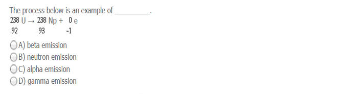 Solved The process below is an example of beta emission | Chegg.com