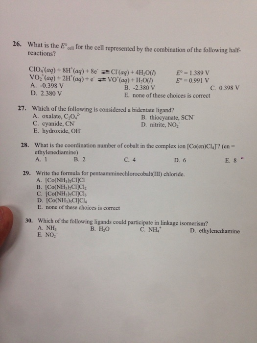 Solved What Is The E Degree Cell For The Cell Represented By