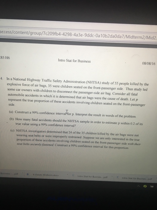 Solved In a National Highway Traffic Safety Administration | Chegg.com