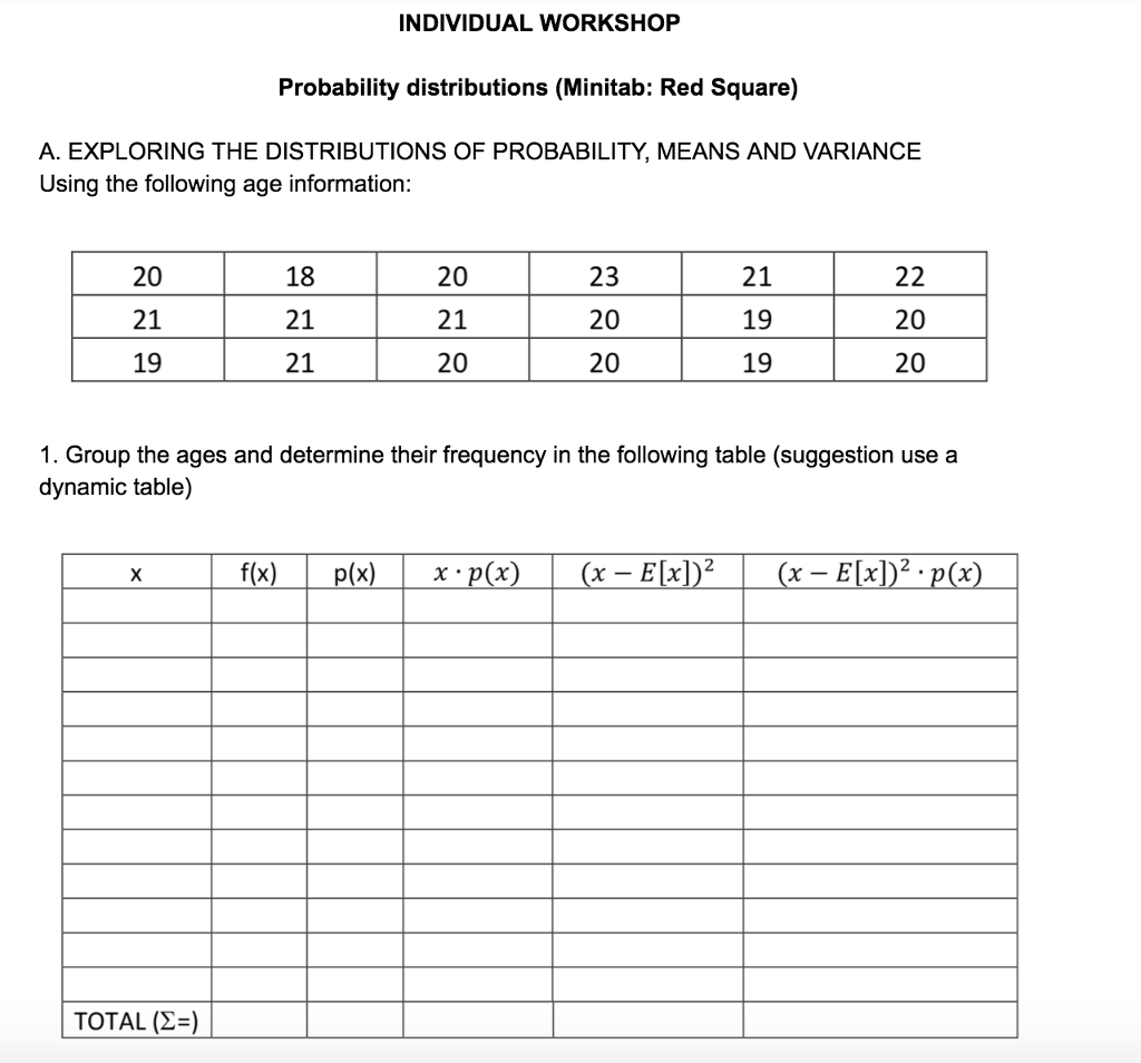 Solved INDIVIDUAL WORKSHOP Probability distributions | Chegg.com