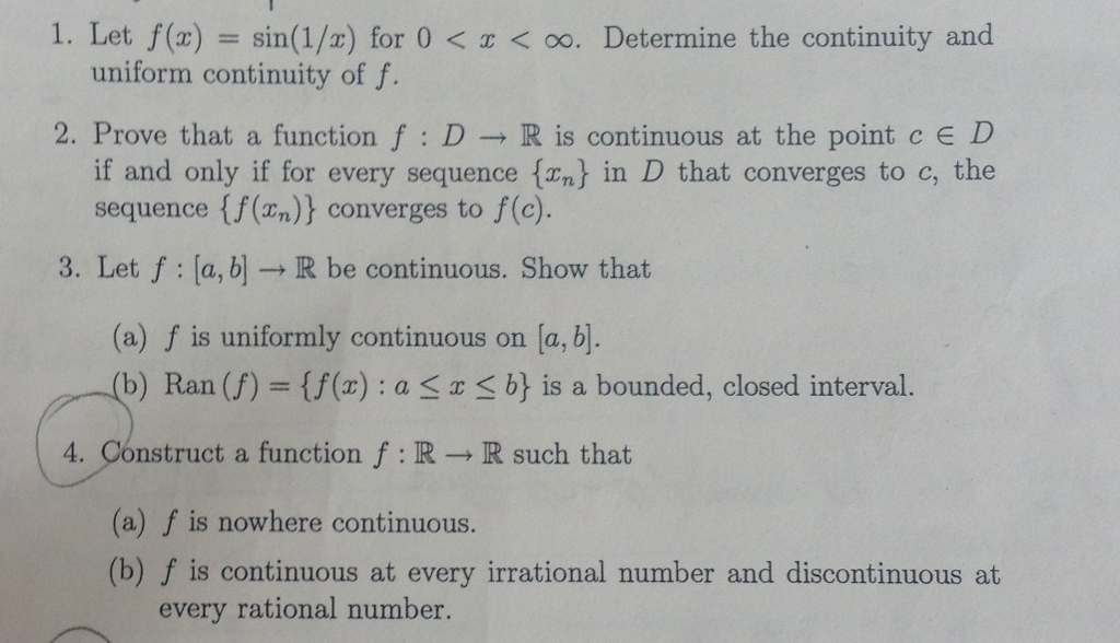 Solved Let f (x) = sin (1/x) for 0