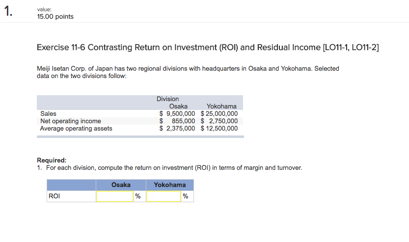 Solved value: 15.00 points Exercise 11-6 Contrasting Return | Chegg.com