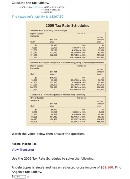 Solved Calculate the tax liability. Watch the video below | Chegg.com