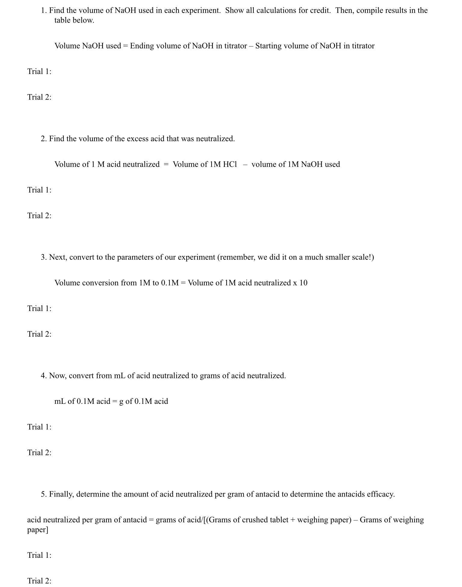 Solved Find the volume of NaOH used in each experiment. Show | Chegg.com