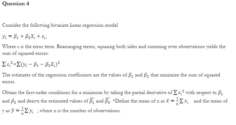 Consider the following bivariate linear regression | Chegg.com