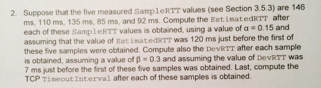 Solved 2. Suppose that the five measured SampleRTT values | Chegg.com