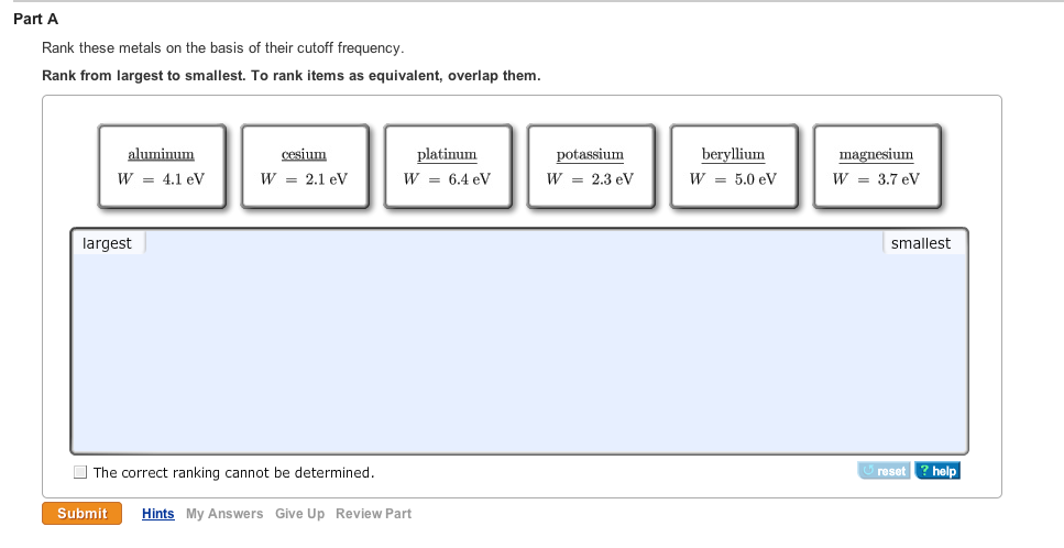 Solved Rank these metals on the basis of their cutoff | Chegg.com Solved Rank these metals on the basis of their cutoff | Chegg.com