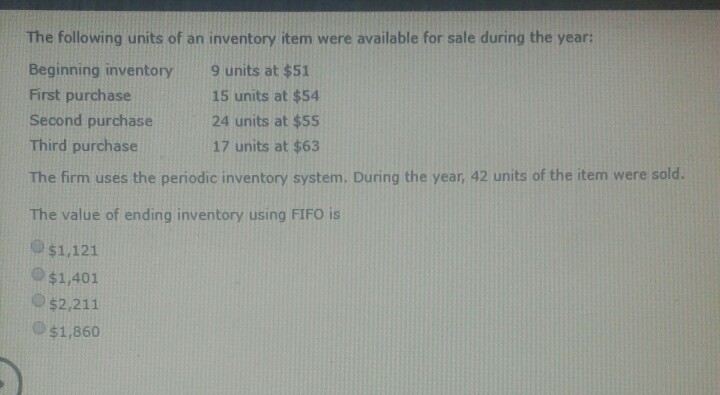 Solved The following units of an inventory item were | Chegg.com