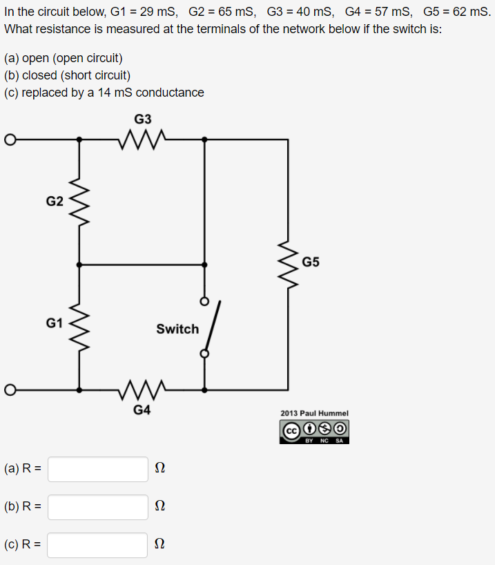 Solved In the circuit below, G1 = 29 ms, G2 = 65 ms, G3 = 40 | Chegg.com