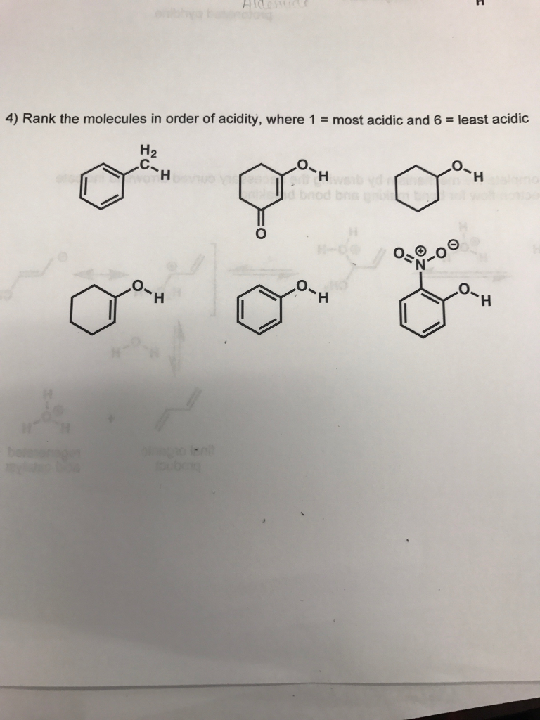 Solved Rank the molecules in order of acidity where 1 = most | Chegg.com