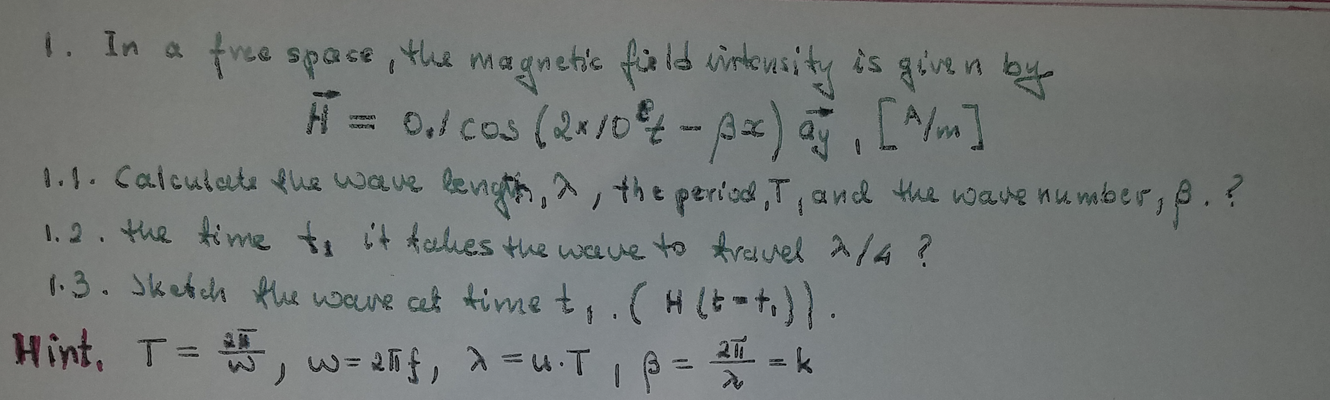 Solved In a free space, the magnetic field intensity is | Chegg.com