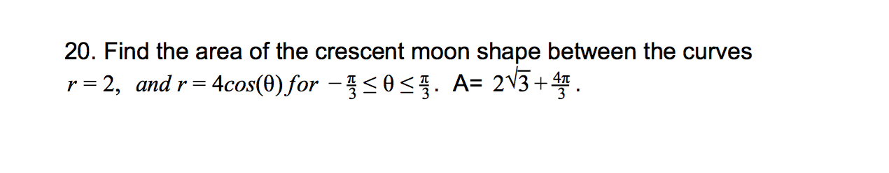 Solved Find the area of the crescent moon shape between the | Chegg.com