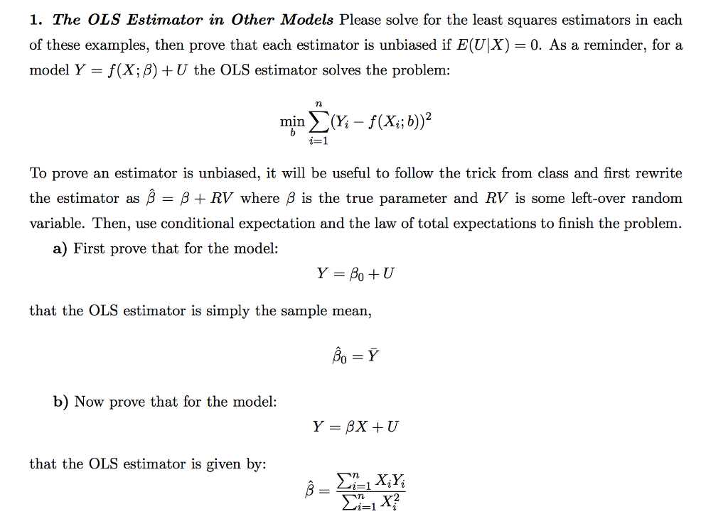 Solved 1. The OLS Estimator in Other Models Please solve for | Chegg.com
