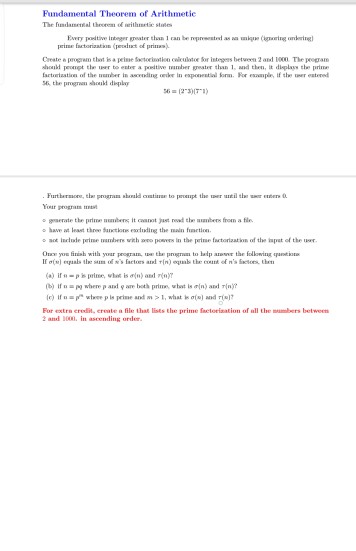 Solved Fundamental Theorem of Arithmetic The fusdanetial | Chegg.com