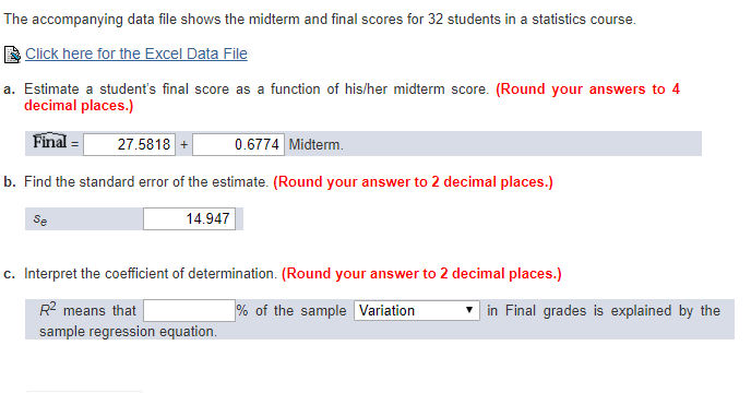 Solved The accompanying data file shows the midterm and | Chegg.com