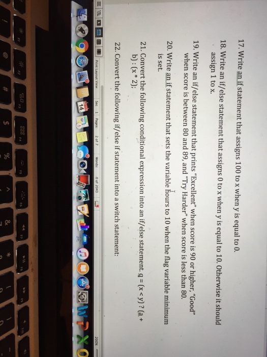 Solved Write An If Statement That Assigns 100 To X When Y Is