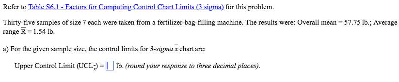 Solved Refer to Table S6.1-Factors for Computing Control | Chegg.com