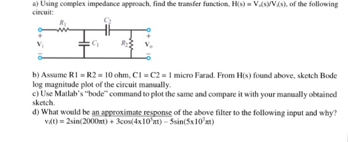Solved Using complex impedance approach, find the transfer | Chegg.com