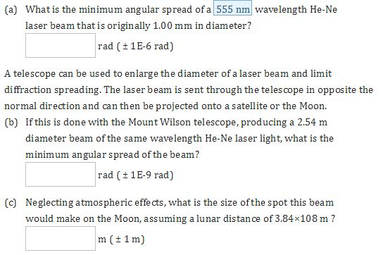 Solved (a) What is the minimum angular spread of a 555 nm | Chegg.com