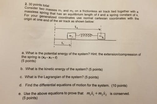 Solved Consider two masses m_1 and m_2 on a frictionless air | Chegg.com