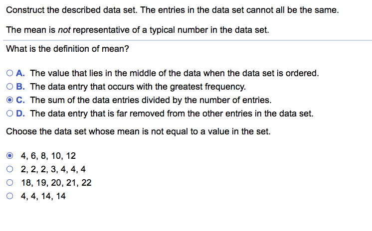 Solved Construct The Described Data Set The Entries In The