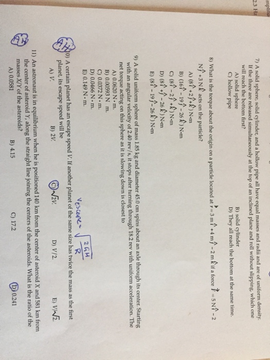Solved A solid sphere, solid cylinder, and a hollow pipe all | Chegg.com