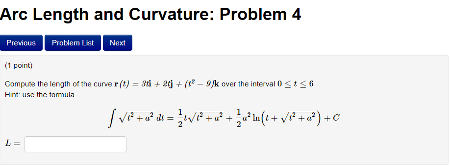 Solved Arc Length and Curvature: Problem 4 Previous Problem | Chegg.com