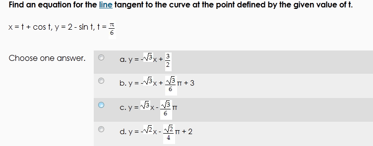 Solved Find an equation for the line tangent to the curve at | Chegg.com