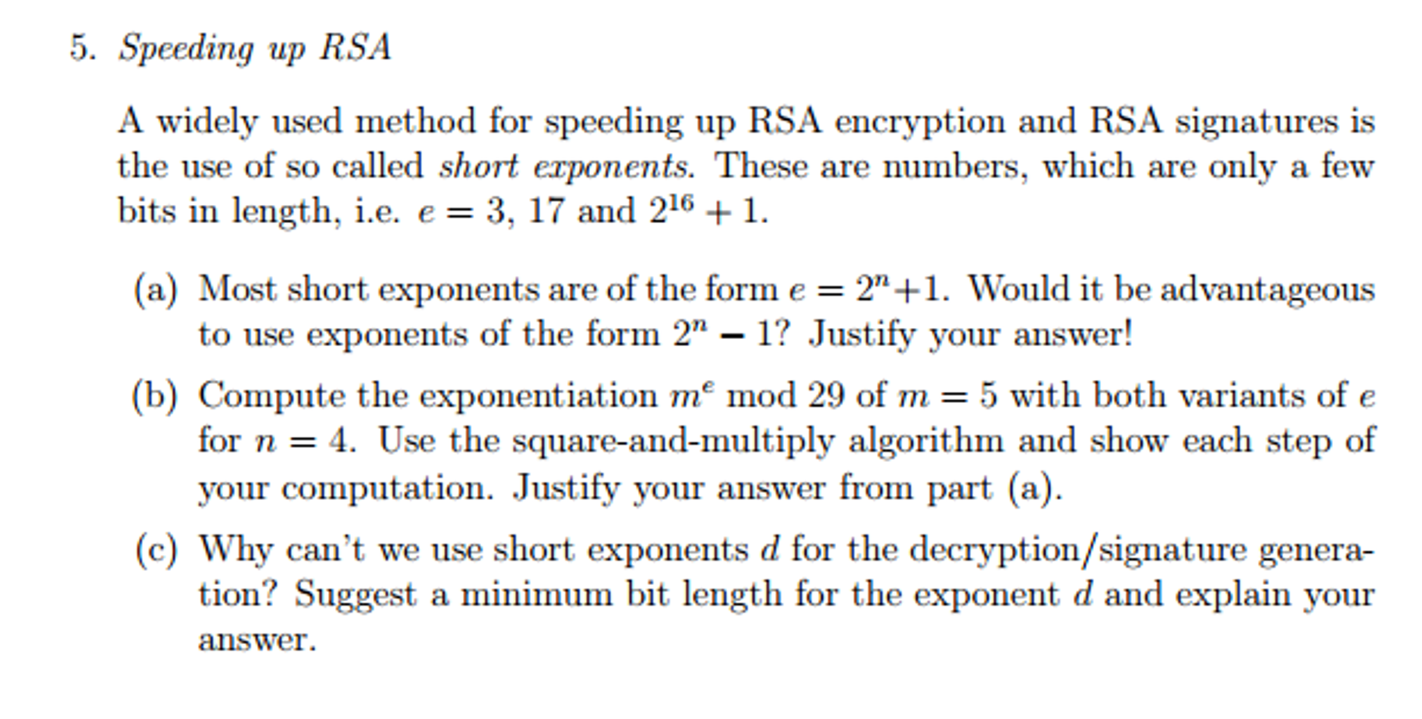 Solved A widely used method for speeding up RSA encryption | Chegg.com