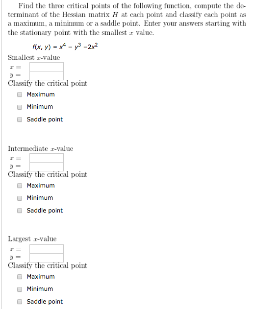 Solved Find the three critical points of the following | Chegg.com